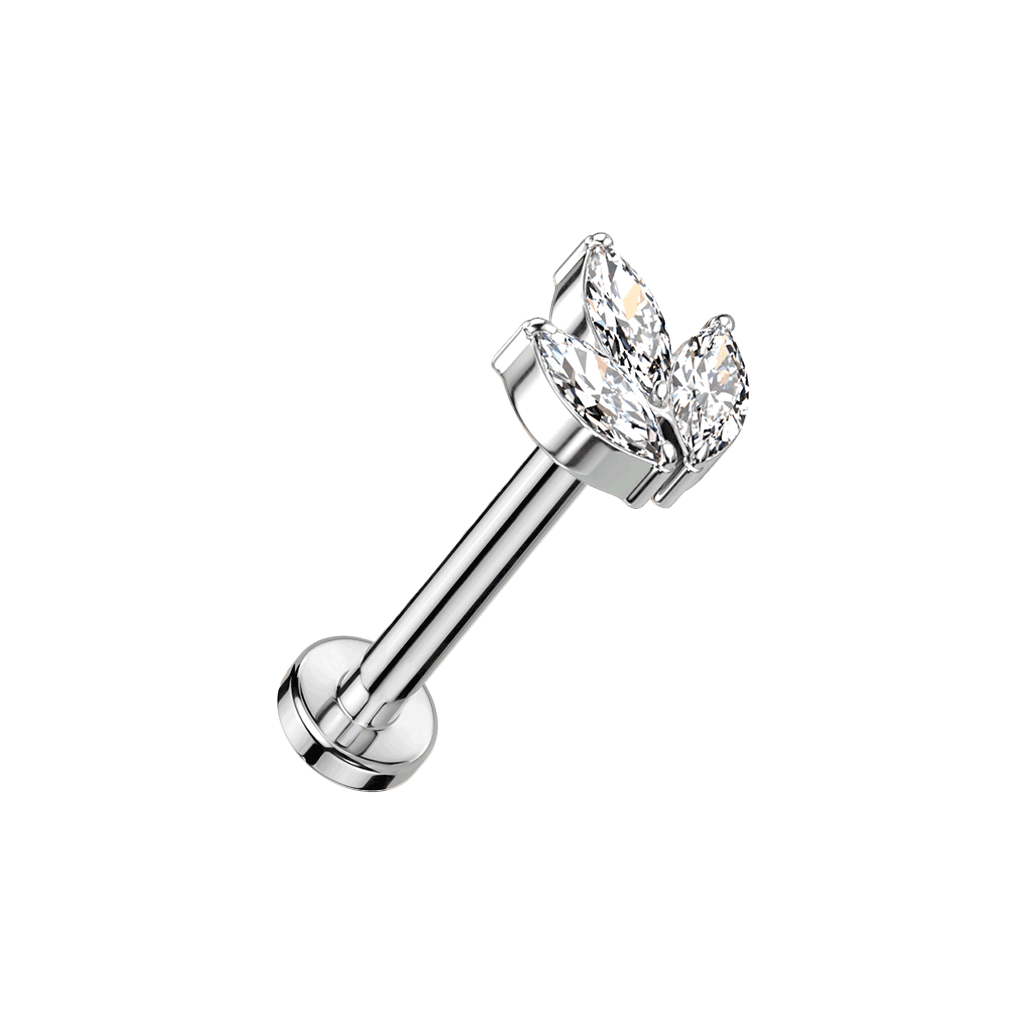 Silver Triple Marquise Cubic Zirconia Titanium Threadless Labret – Keen on Piercing