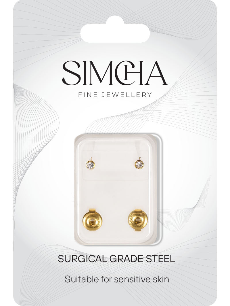 April (Crystal) Gold Stud Earrings Set – Keen on Piercing