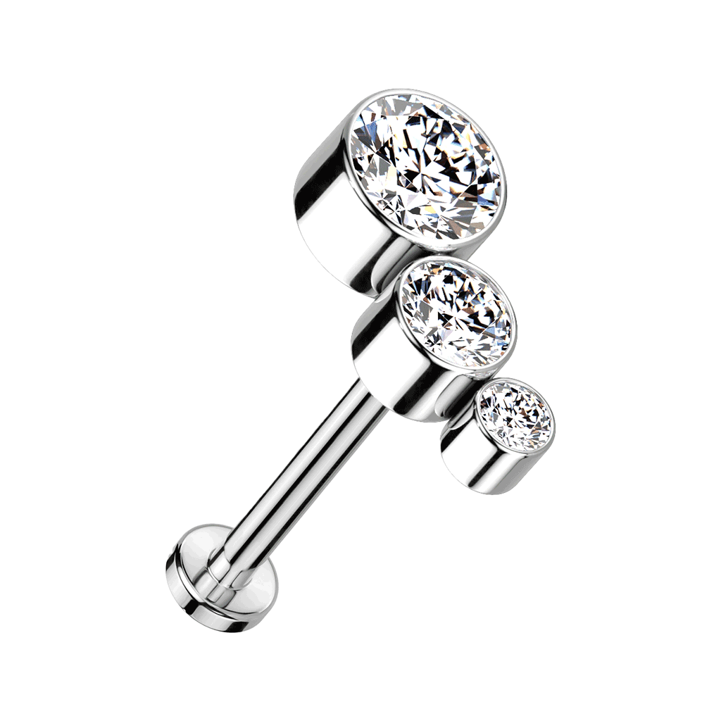 Silver 3 Curve Cubic Zirconia Titanium Threadless Labret – Keen on Piercing