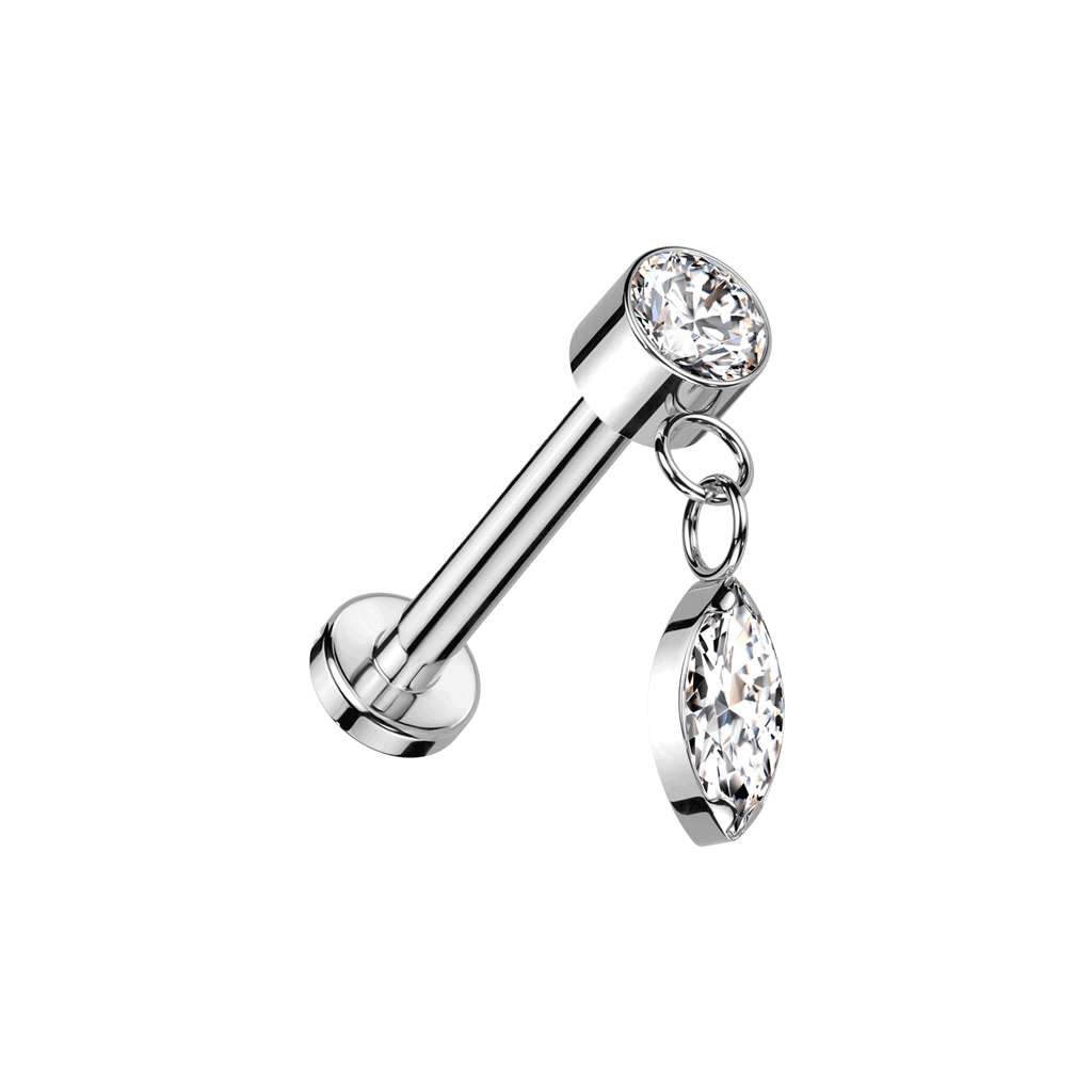 Silver Dangly Marquise Titanium Threadless Labret – Keen on Piercing