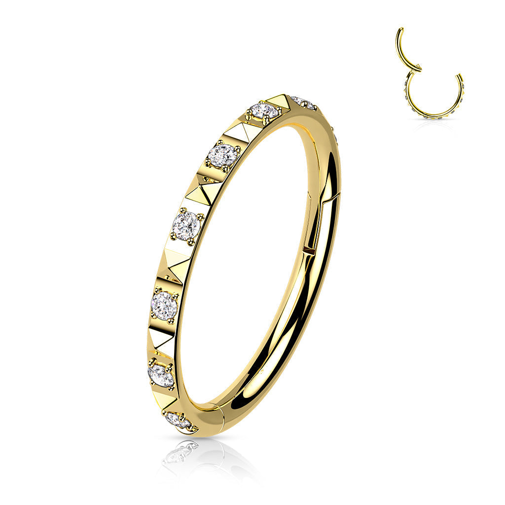 Gold CZ Pyramid Titanium Hinged Ring – Keen on Piercing
